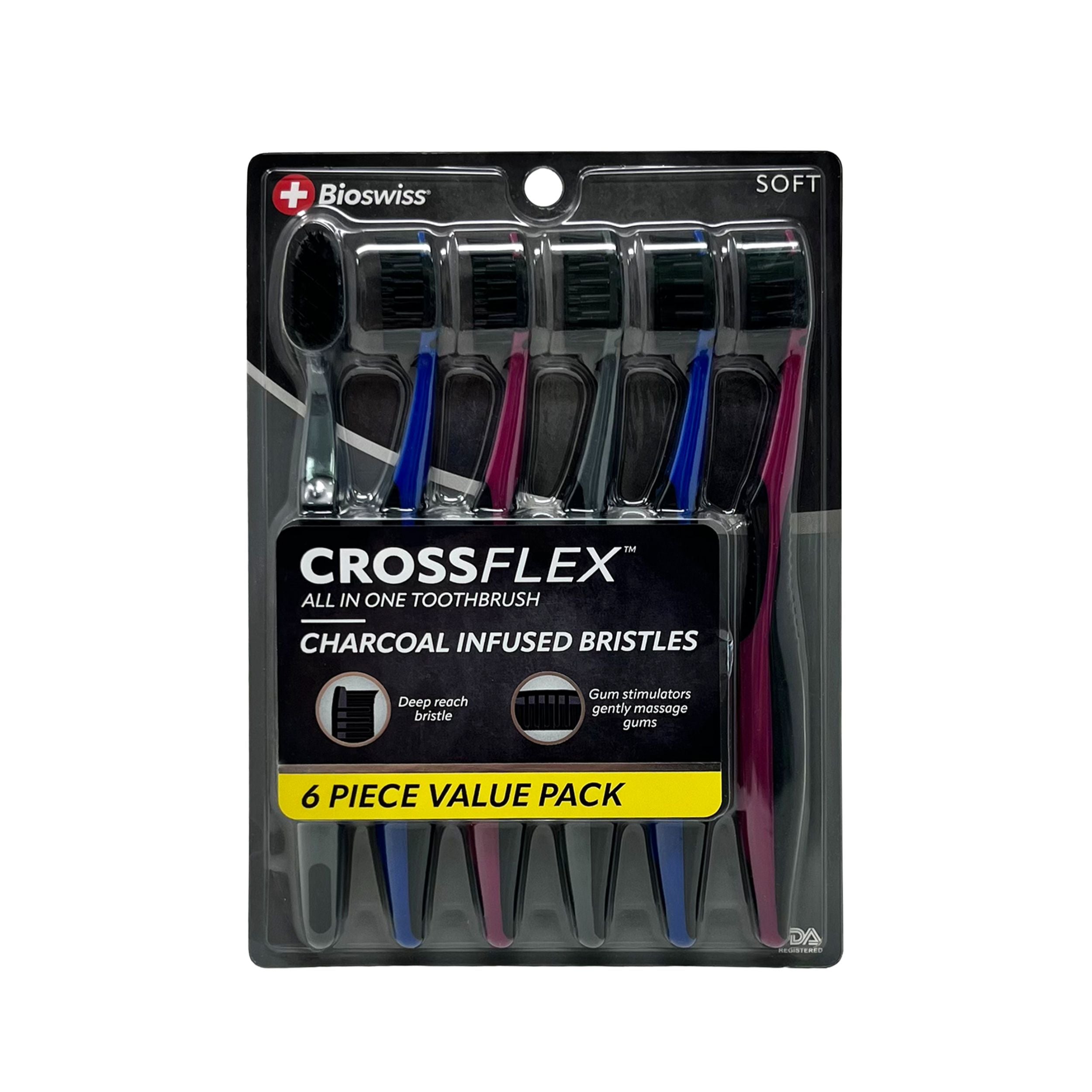 Pack of 6 CrossFlex All in One Toothbrush - Charcoal Infused Bristles ...
